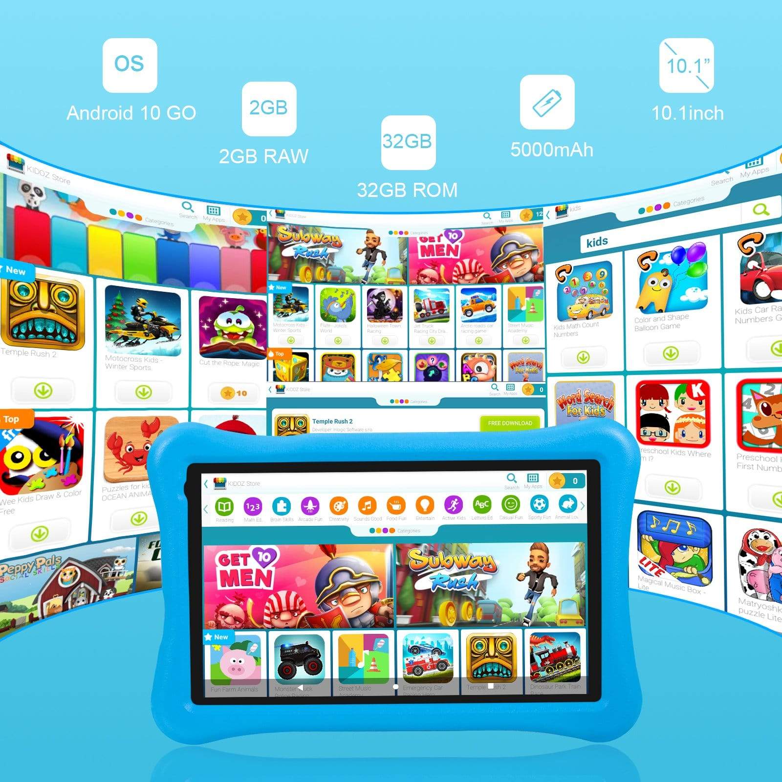 AWOW Funtab 1001 10.1inch Tablets Android 10 Go-Blue